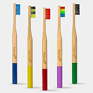 MamaP Bamboo Toothbrush Set for Adults, Medium Nylon Bristles, Family Toothbrush Multipack, Eco-Friendly 100% Natural, Recyclable & Compostable, Multicolor Handle, 5-Pack