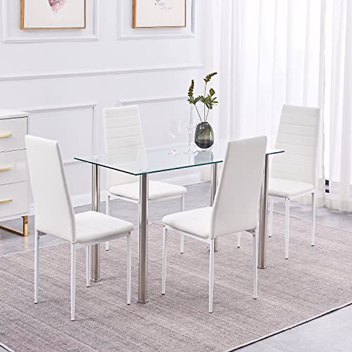 Clear Glass Dining Table 45.3" * 23.6" * 29.5", Rectangular Kitchen Table with Tempered Glass Tabletop and Chrome Legs, Clear Glass Kitchen Table for Restaurant, Apartment and Small Space
