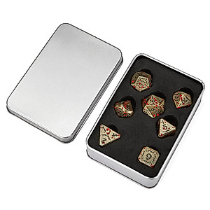 Blood Maledict Bronze Metal DND Dice Set with Metal Case, D&D Metal Dice for Tabletop TRPG Gaming