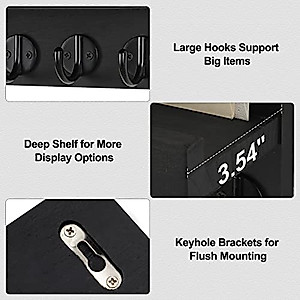 Lwenki Key Holder for Wall, Decorative Key and Mail Holder with Shelf Has Large Key Hooks for Bags, Coats, Umbrella – Paulownia Wood Key Hanger with Mounting Hardware (9.8”W x 6.7”H x 4.2”D)