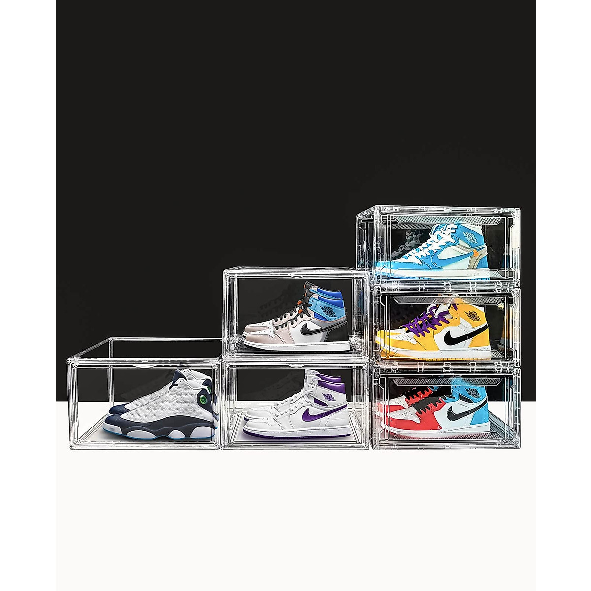 KDOR Shoe Boxes Clear Plastic Stackable 3 Pack Shoe Storage for Sneakerheads, Magnetic Door, Strong and Block of UV Protect your Shoes