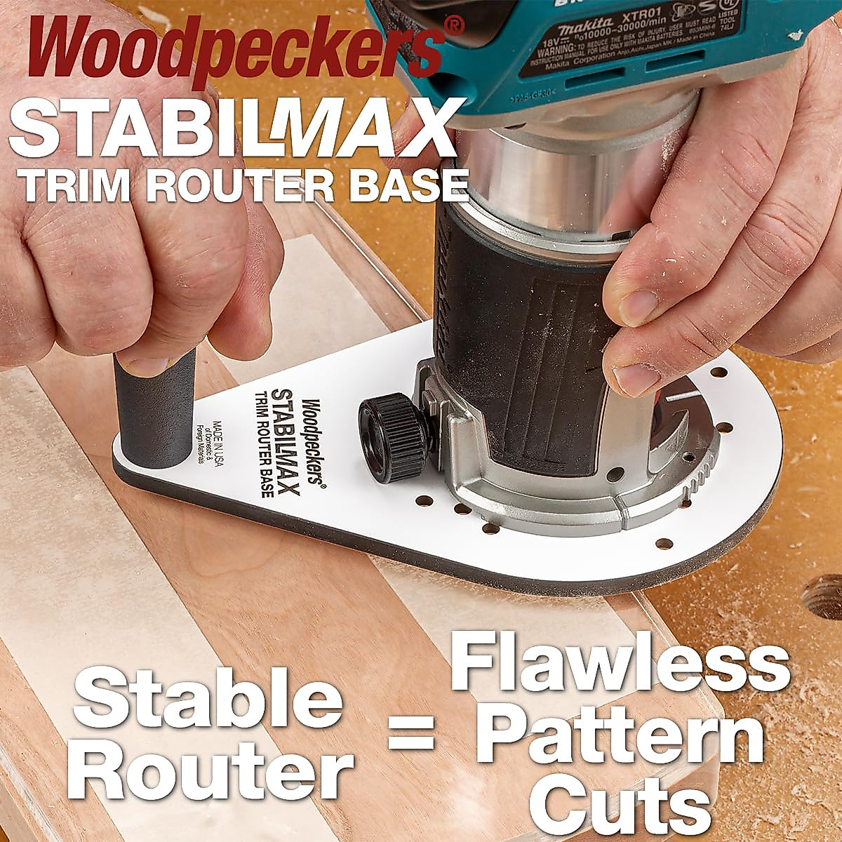 Woodpeckers StabilMax Trim Router Base, Phenolic, USA Made, Universal Compact Router Base Compatible with Porter Cable Style Routers - SMTROB-M-23