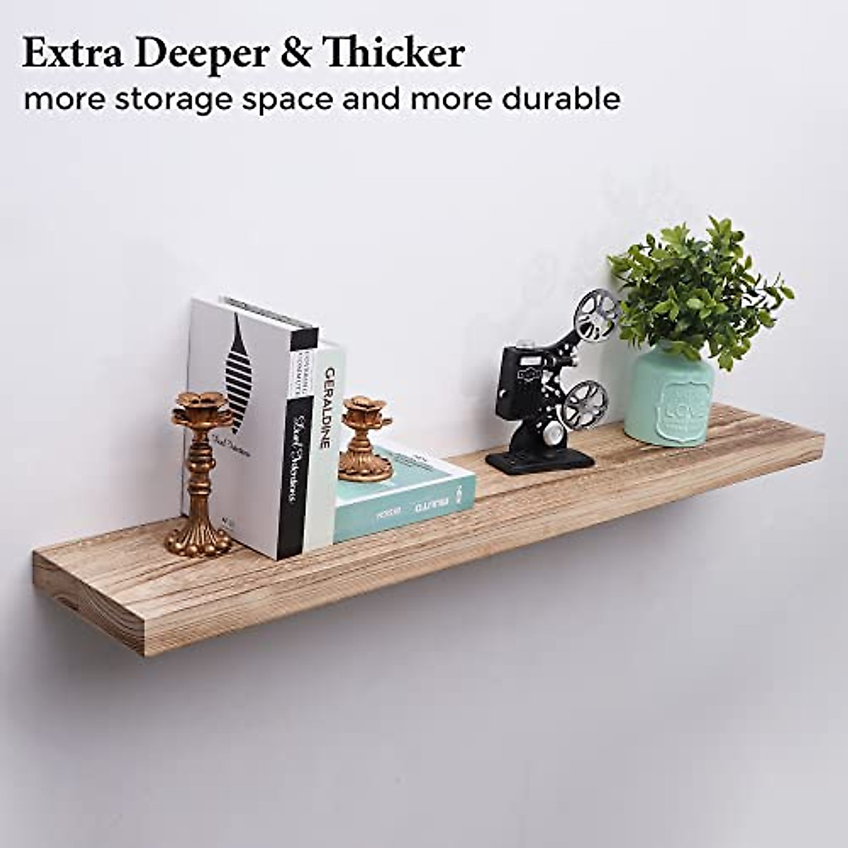 Axeman Floating Shelves, 8 Inch Deep Rustic Solid Wood Wall Shelves for Storage, Wall Mounted Display Shelving with Invisible Heavy-Duty Metal Bracket, 48" W x 8" D x 1.6" H, Carbonized Black