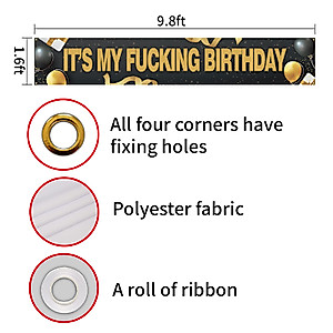 It’s My Fucking Birthday Large Banner, Funny Birthday Banner, Happy Birthday Porch Sign, Birthday Party Outdoor Indoor Backdrop, 9.8 x 1.6 Feet