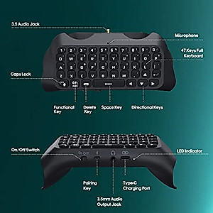 TiMOVO Green Backlight Keyboard for PS5 Controller, Wireless Bluetooth Keypad Chatpad for Playstation 5 Controller, Mini Game Keyboard Built-in Speaker with 3.5mm Audio Jack for Messaging, Black