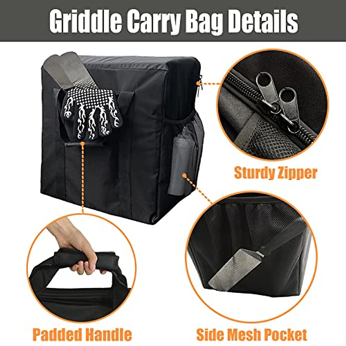 Griddle Cover and Carry Bag for Blackstone 17 Inch Griddle, Water Resistant 600D Polyester Heavy Duty Flat top 17" Gas Grill BBQ Cover Accessory Exclusively Fits 17" Griddle Cooking Station with Hood