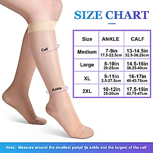 3 Pairs Sheer Compression Socks 20-30 mmHg Sheer Compression Stockings Graduated Compression Socks 20-30 mmHg Knee High Compression Socks for Women Swelling Edema (Nude, X-Large)