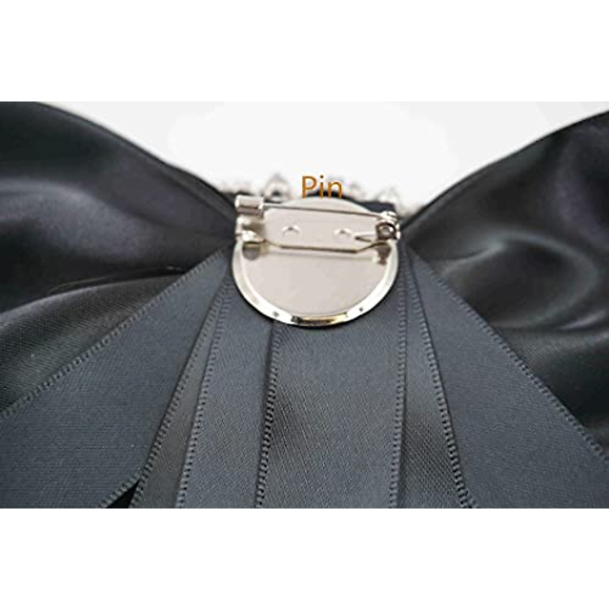 black Ribbon brooch pins for women rhinestone Crystal bow brooch black for Men/Women Pre-Tied Neck Tie BowTie Patriotic jabot Collar for Christmas Decoration (black/J20)