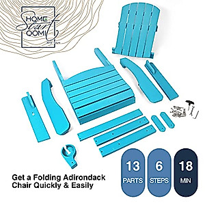 hOmeQomi Folding Adirondack Chair, All Weather Resistant Plastic Chair with Cup Holder, Fold or Unfold Easily in 1 Second, Outdoor Chairs for Patio, Garden, Backyard Deck, Lawn, Fire Pit - Lake Blue