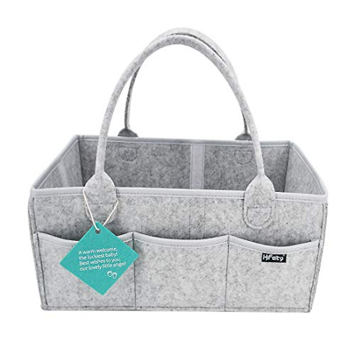 HIFELTY Diaper Caddy Organizer, Baby Diaper Basket Nappy Tote Bag Nursery Essentials Portable Storage Bin with Sturdy Handle for Changing Table, 15x10x7 in - Ideal Gift for Infant to Toddler Boy Girl