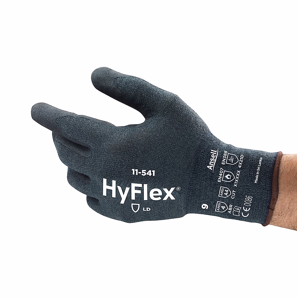 Ansell Healthcare 11541100 Series 11-541 HyFlex Glove, Silicone Free Spandex, Textured Polyester Knitwrist, 18 Gauge, Size 10 (Pack of 144)