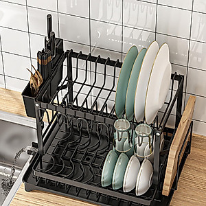 IBNA Dishes Storage Plate Rack, Carbon Steel Dish Drying Rack, Durable Cabinet Dish Drying Rack, Drainer Dishes Plates with Large Capacity, Plate Rack Drainer for Plates Cutting Boards Spoons Forks