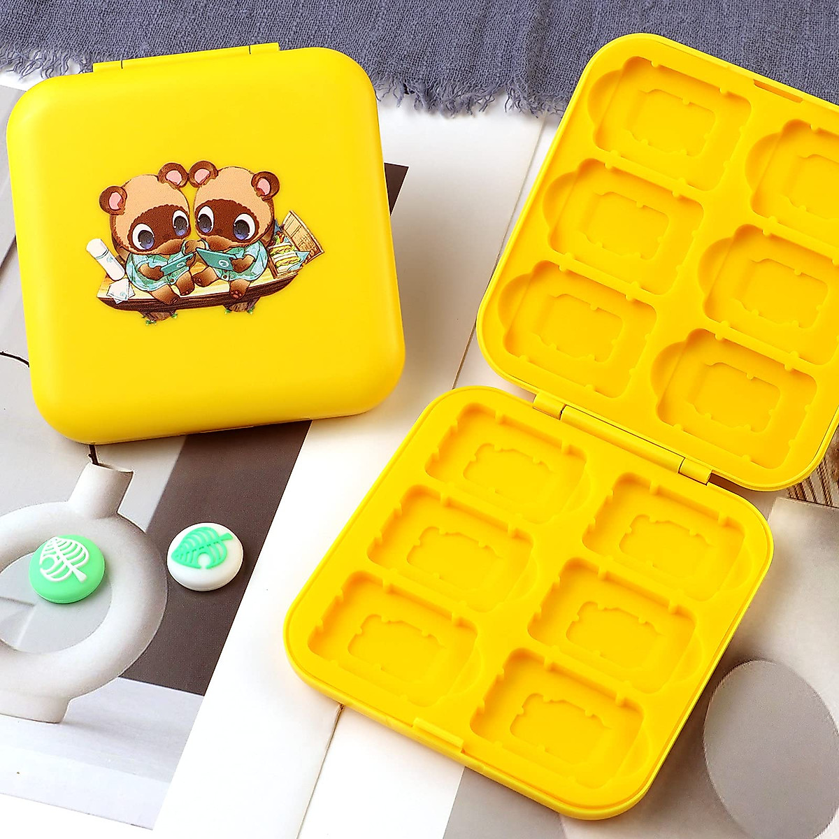 UFOPETIE Card Case for Nintendo Switch Game Card,Compatible with Nintendo Switch Case Animal Crossing Theme,Game Case for Animal Crossing Cards,for Switch Accessories-Thumb Grip 2PCS-Fishing Break