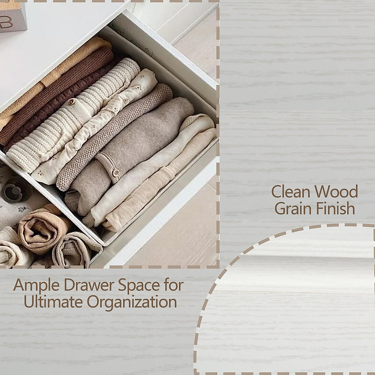 CATMIX Dresser for Bedroom, White Drawer Double Dresser, Wood Modern Drawer Chest of Drawers with Deep Drawers, Wide Storage Organizer Cabinet for Bedroom, Living Room, 6 Drawer Dresser