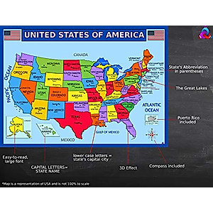 World Map Poster, United States USA Map, Solar System Posters for Kids - Laminated, Size 14x19.5 in.- Educational Posters for Elementary Classroom Decorations, Teacher Supplies (Maps and Solar)