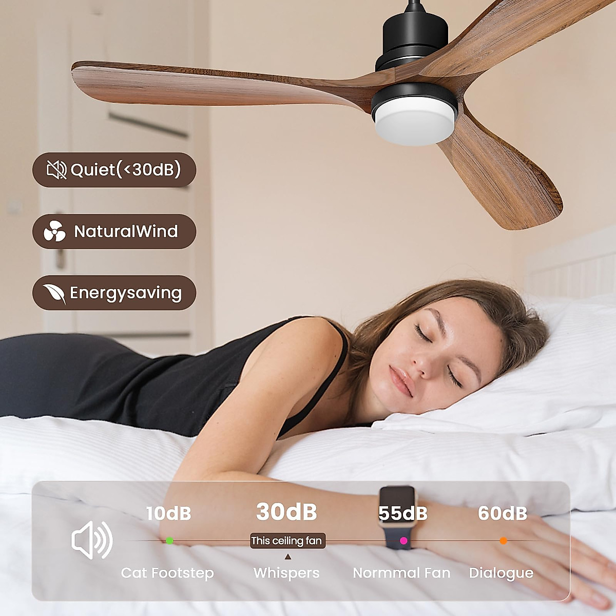 Obabala 52" Ceiling Fan with Lights Remote Control Outdoor Wood Ceiling Fans Noiseless Reversible DC Motor