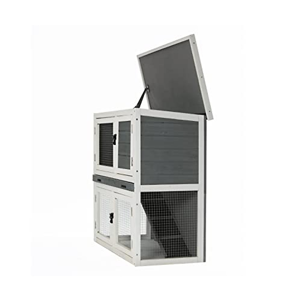 Evedy Wooden 2-Layer Pet House with Easy Clear Tray,Rabbit Bunny Hutch Chicken Coops Dog Cage,Dark Gray, 36''L X 17.7''D X 31.9''H