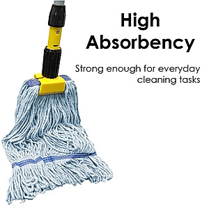 Innovative Haus Heavy Duty Blue Commercial Mop Head Replacement. Synthetic Cotton Blend Looped End String Mop Refill. Industrial Grade Cleaning Use Wet Mop Heads. Durable Universal Headband. 1 Pack