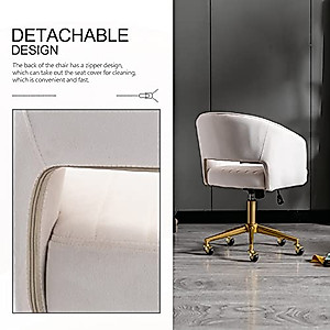 Nrizc Velvet Office Desk Chair, Upholstered Home Office Desk Chairs with Adjustable Swivel Wheels, Ergonomic Office Chair for Living Room, Bedroom, Office, Vanity Study (Beige)