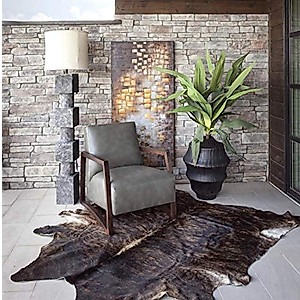 rodeo Real Cowhide Genius Leather Hair on Leather Rug Decorative Value Size Approx 6X7 ft (Dark Brindle)