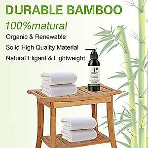 Kinlife Bamboo Shower Bench Bathroom Seat with Storage Shelf Wood Spa Bath Organizer Stool for Indoor