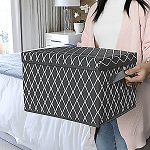 Fabric Storage Bins with Lids, Large Toy Box Chest for Kids Boys Girls, Collapsible Storage Basket Organizer with Handles for Clothes,Books,Closet,Nursery,Shelves,Pantry,14.4x10x8.5 Inch,Set of 3,Gray