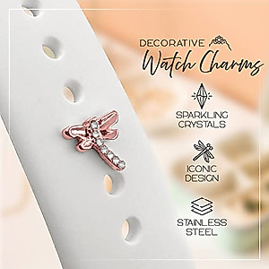 Lux Bands Watch Band Rose Gold Dragonfly Charms - Water Resistant Stainless Steel Sparkling Decorative Jewelry Charms (No Band) - Compatible With All Apple Watches, Fitbit Versa, Smart Watches – Pin-Based Watch Band Accessories