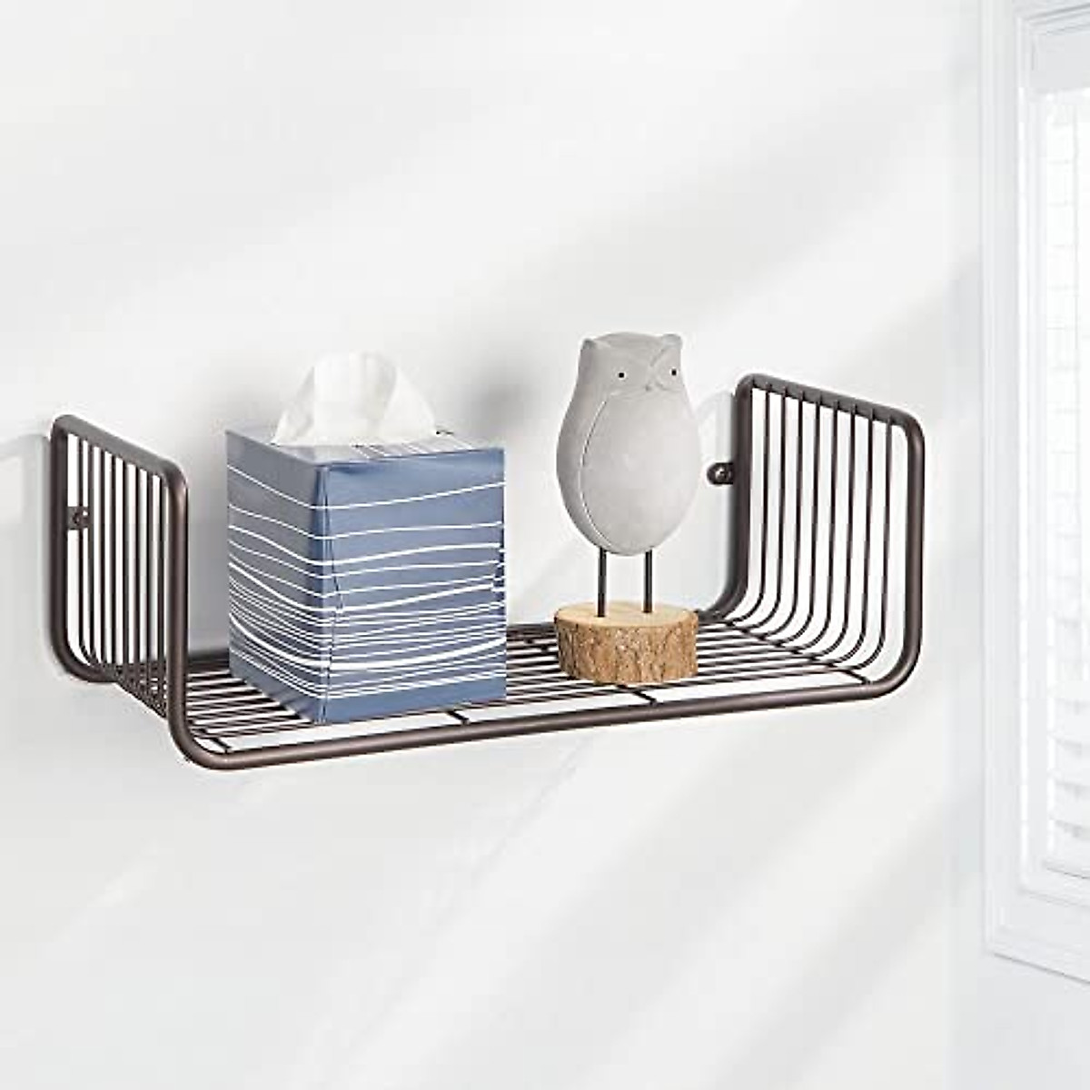 mDesign Wide Metal Wire Farmhouse Wall Decor Storage Organizer Shelf for Entryway, Hallway, Mudroom, Bedroom, Bathroom, Laundry Room - Wall Mount - Bronze