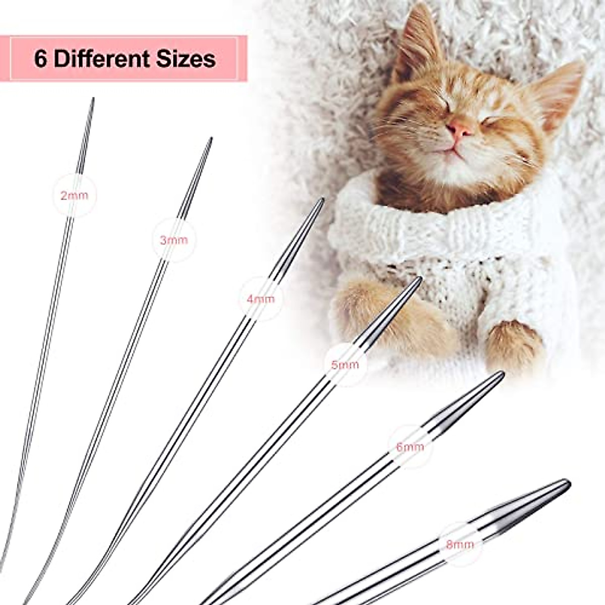 18 Pieces Circular Knitting Needles Set Stainless Steel Knitting Needles Size 2,3,4,5,6,8 mm for Any Weave DIY Lover or Beginner (31.5 Inch, 23.6 Inch, 16.9 Inch)