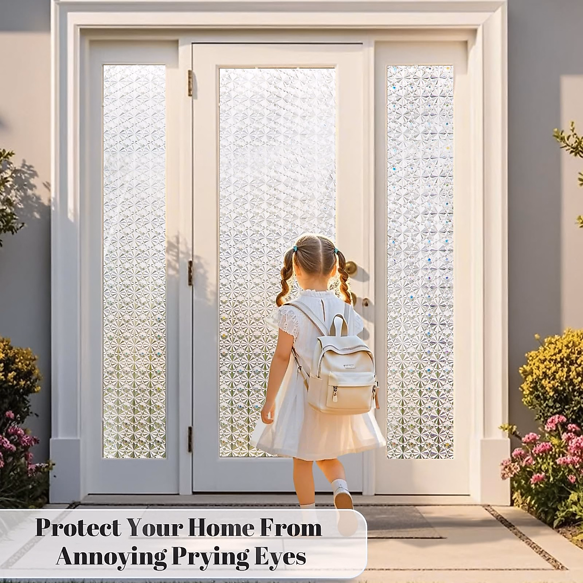 Windimiley Window Privacy Film, Stained Glass Window Film Heat Control UV, Frosted Rainbow Bathroom Decorative Film Diamond 3D Static Clings, Peel and Stick Window Tint for Home (Pure,17.5x78.7inch)