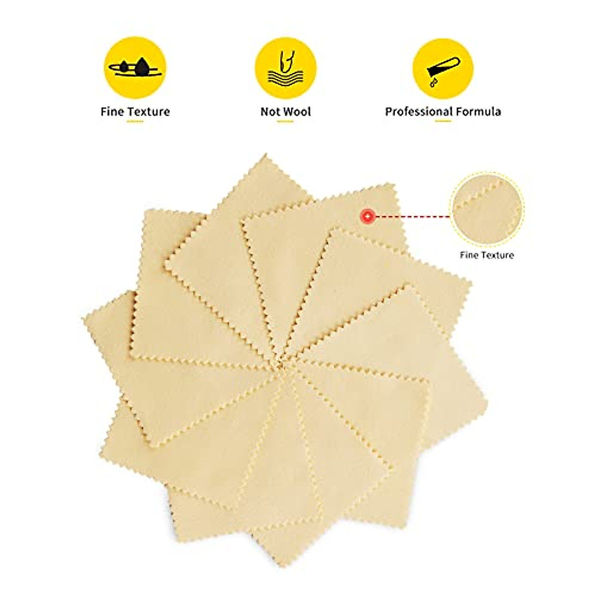 CATIFLIN 100pcs Premium Jewelry Cleaning Cloth, Silver Polishing Cloth Individually Wrapped, for Sterling Silver, Gold, Brass, Silverware, Coin, Ring, Watch and More (Yellow, 3.15" x 3.15")
