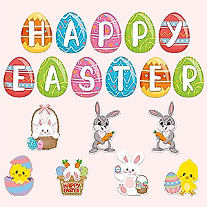 46 Pieces Easter Egg Cutouts Bulletin Board Decoration, Easter Bunny Cutouts Colorful Bunny Cardboard Craft Rabbit Cut-Outs with 100 Glue Point Dots for Easter Party Games Home Wall Decorations
