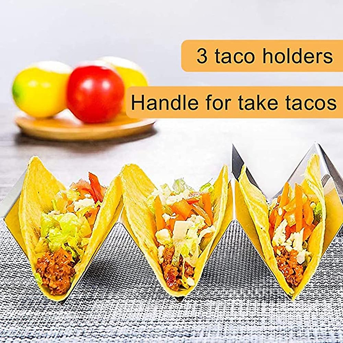Taco Holder Stand - Set of 3 - Grill Safe Oven Trays 304 Stainless Steel Taco Racks with Handles - Fill & Serve Tacos With Ease - Taco Plate