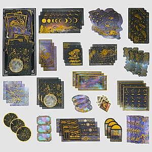 Knaid Celestial Black Gold Foil Stickers Set (60 Pieces) - Decorative Planet Moon Space Galaxy Astronomy Planner Sticker for Scrapbooking Bullet Journaling Junk Journal DIY Art Crafts Album Calendars