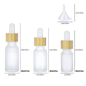 MODOWEY 12Pcs 10ml Frosted Glass Dropper Bottles, Eco-friendly Essential Oil Containers Bulk With Eye Dropper and Bamboo Lids, Refillable Essence Liquid Cosmetic Containers and 2 Pieces Funnel (10ML)