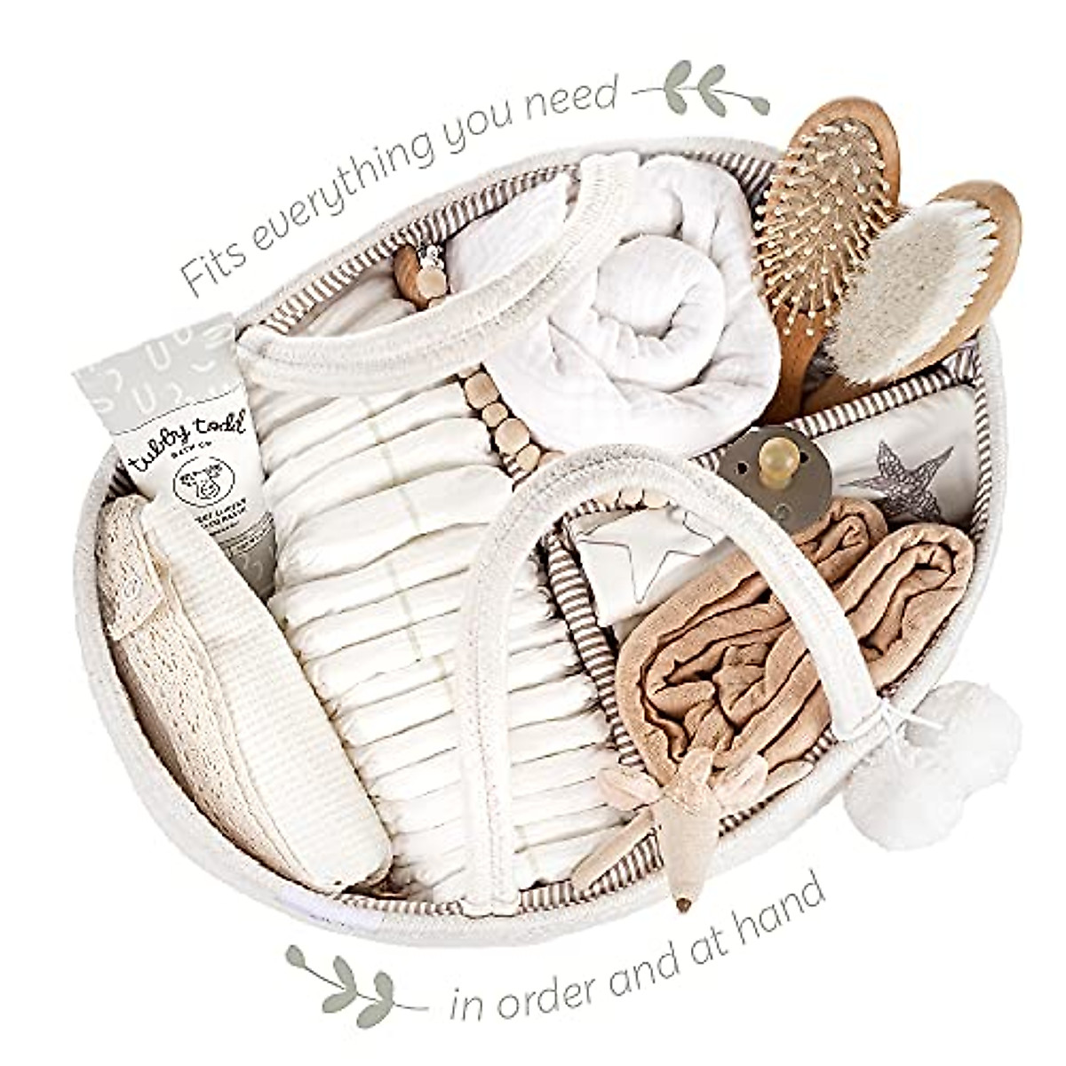 fephas Baby Diaper Caddy Organizer- Off White Rope Nursery Storage Bin- Portable Diaper Storage Basket for Changing Table and Car- Perfect Baby Shower & Registry Gift