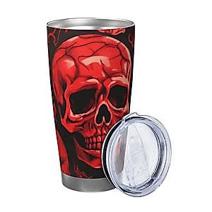 EKPRAVDKTF Red Skulls 20oz Insulated Stainless Steel Tumbler With Lids And Straws, Double Wall Vacuum Travel Coffee Mug, Thermal Cup For Cold & Hot Drinks, Reusable Metal Straw & Brush