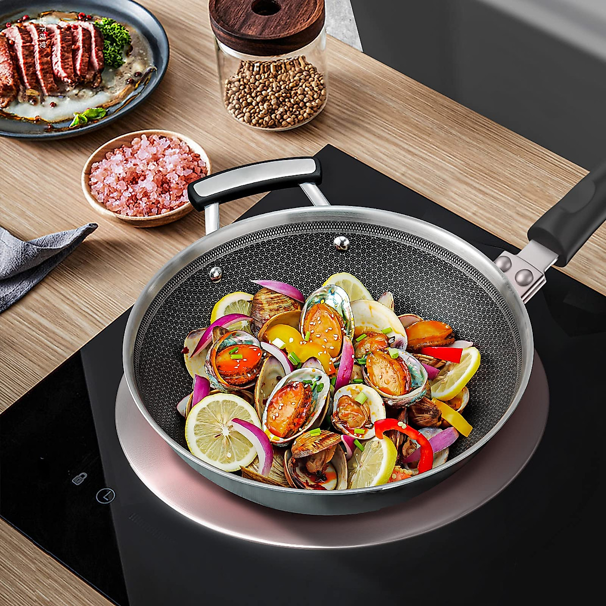 9.45Inch Heat Diffuser Plate for Gas Stove, Stainless Steel Induction Adapter Plate with Removal Handle for Stovetop Glass Cooktop Itallian Coffee Maker Converter (24CM