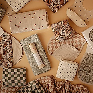 mushie Muslin Baby Burp Cloths | 100% Organic Cotton, Set of 2 (Olive Check/Natural Check)