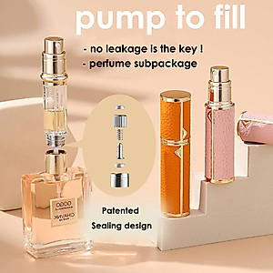 Perfume Travel Refillable Bottle,Genuine Leather Perfume Atomizer,Mini Travel Cologne Dispenser,Portable Sprayer Pocket Size Atomizer for Cruise Car Trip Purse Gift 5ml -Pink