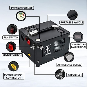 Pcp Air Compressor 4500Psi 30Mpa Powered by Car 12V DC or Home 110V AC 500W/Converter Paintball/Scuba Tank Compressor Pump