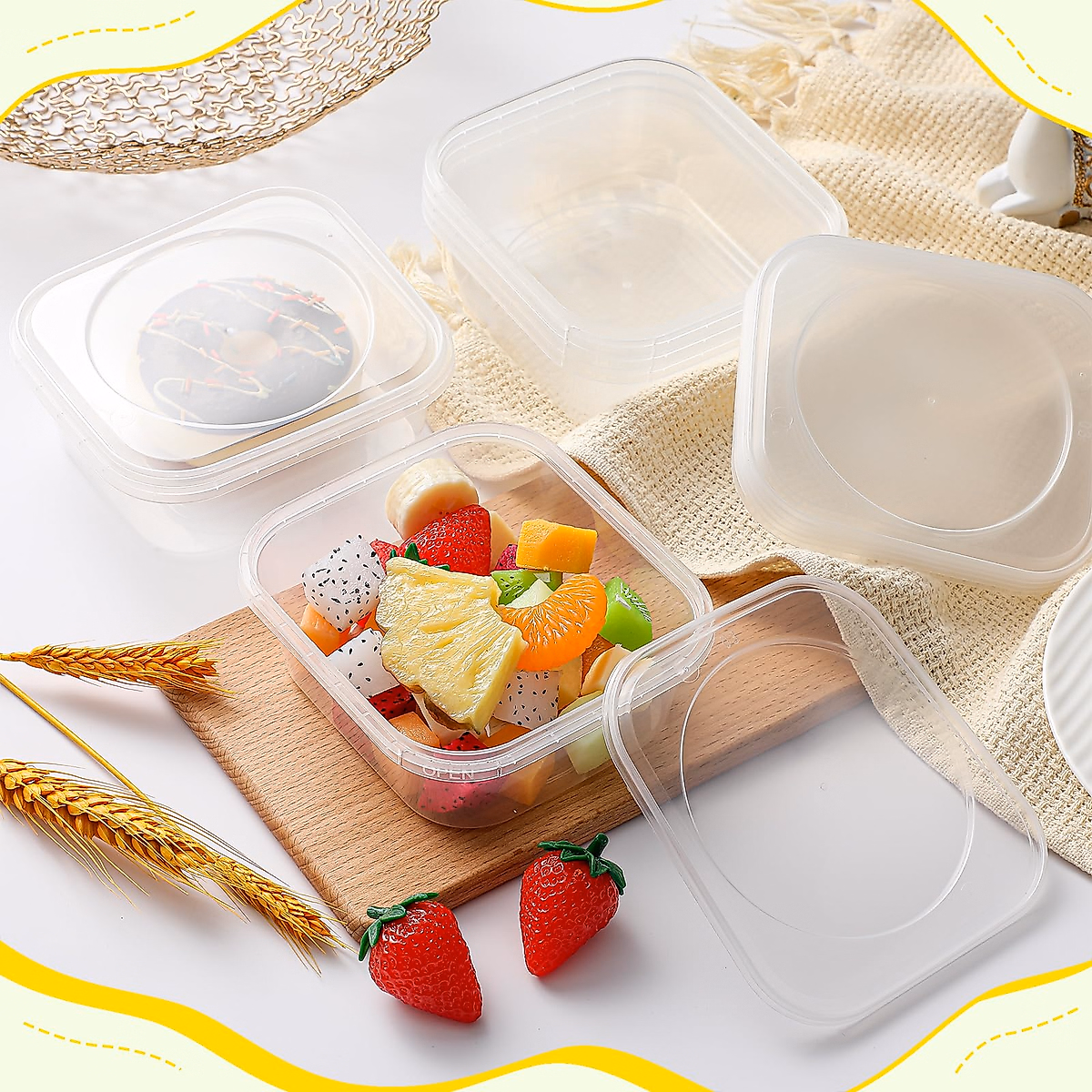 Yiyiring 50 Pack 12 oz Tamper Proof Containers with Lid Square Deli Plastic Sandwich Tiramisu Airtight Meal Container with Lids for Kitchen Storage