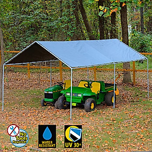 King Canopy Original 10-Feet by 20-Feet, 1 3/8-Inch Steel Frame, 6-Leg, Carport, Grey, KMK1PCS