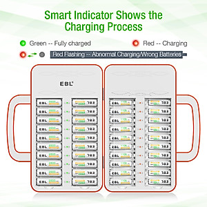 EBL 40Slot Battery Charger for 1/2/3...19/20/21...38/39/40 pcs AA AAA Rechargeable Batteries - Advanced Multiple Battery Charger - Handle Design(Batteries not Included)