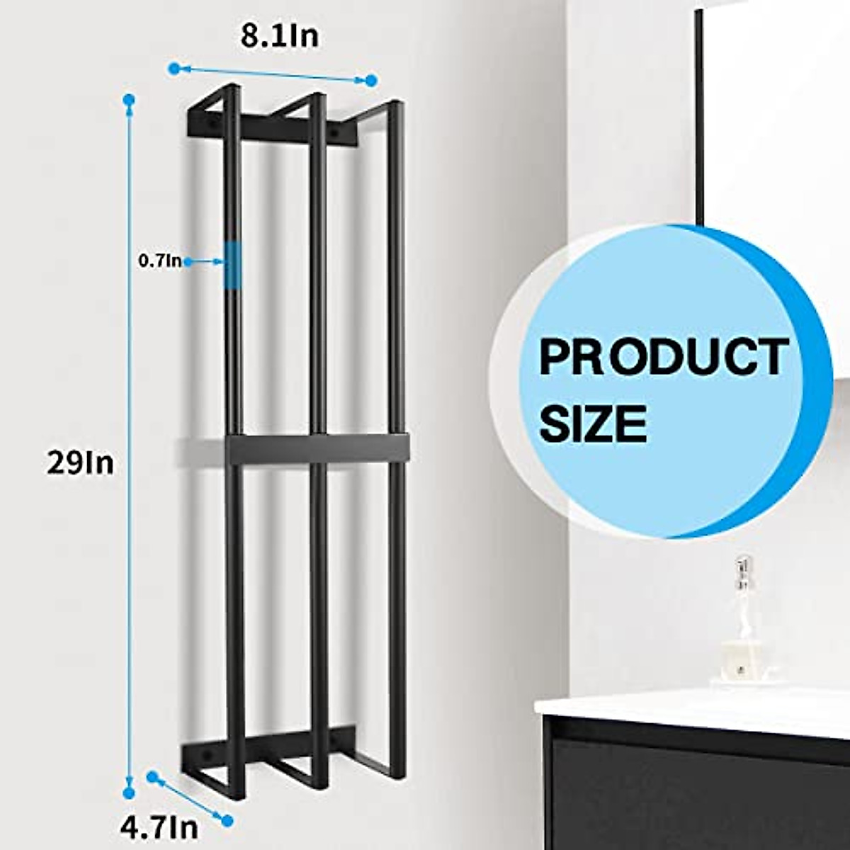 Wall Mounted Towel Rack Bathroom Towel Storage Metal Towel Holder for Storing Towels, Bath Towels, Bathrobes (Black)