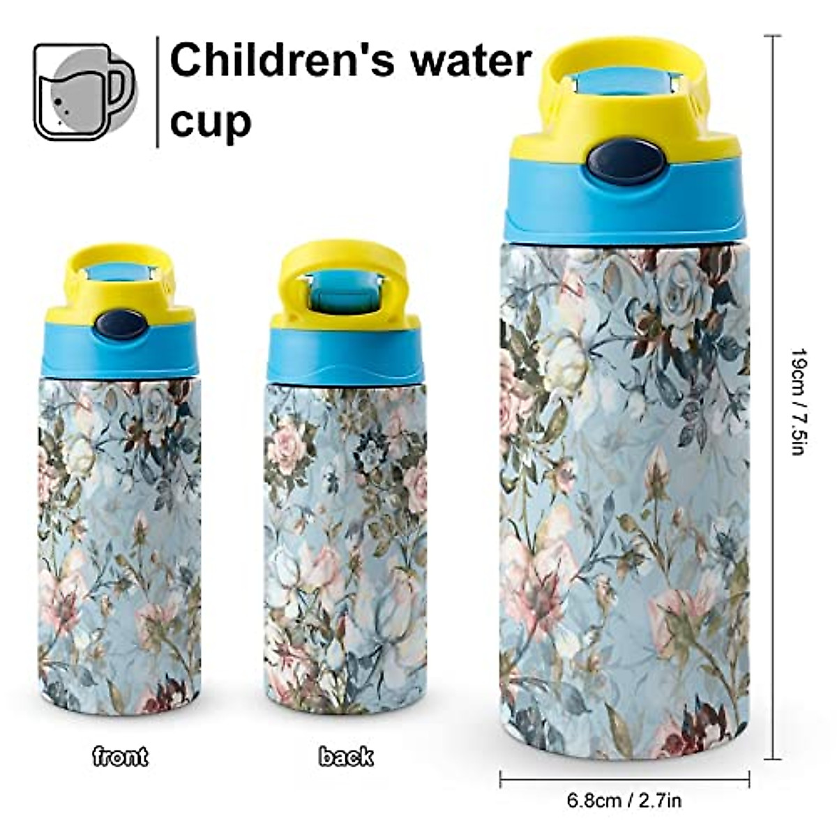 Thermos Cup 500Ml Watercolor Flower Insulated Water Bottle With Straw For Sports And Travel