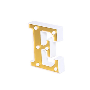 TABLECLOTHSFACTORY 6" 3D Gold Marquee Letters 5 LED Light Up Letters Warm White LED Letter Lights - E