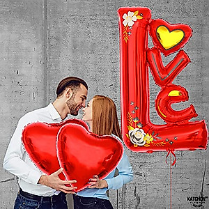 KatchOn, Big Red Love Balloon, 44 Inch - Foil Love Balloon Letters | Huge Red Love Ballon for Him | Valentines Day Balloons, Romantic Decorations Special Night, Love Valentines Balloon for Anniversary