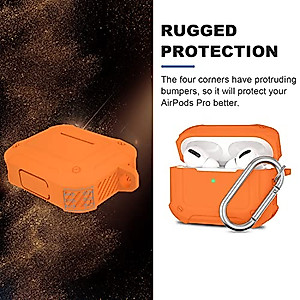 ATUAT for AirPods Pro 1st/2nd Generation Case Cover, Full Rugged Protective Silicone Case Accessories with Keychain for Apple AirPods Pro, Front LED Visible, Bright Orange