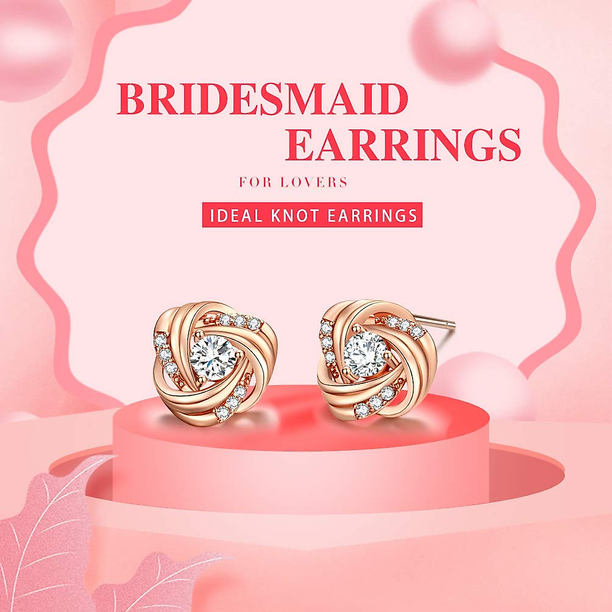 DHQH Bridesmaids Gift Set of 6/4 Stud Earrings Rose Gold Knot Bridesmaid Earring for Women I Couldn’t Tie a Knot Without You Wedding Proposal hypoallergenic Jewelry